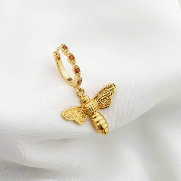 Bee Earring Amber Delicate Hoop - Primrose Jewellery